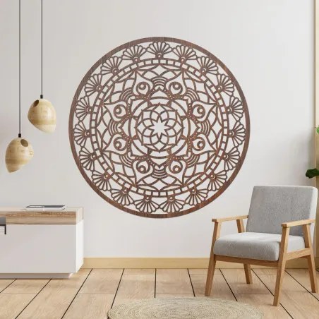 Dřevěná mandala na stěnu, elegantní design, dřevěný povrch