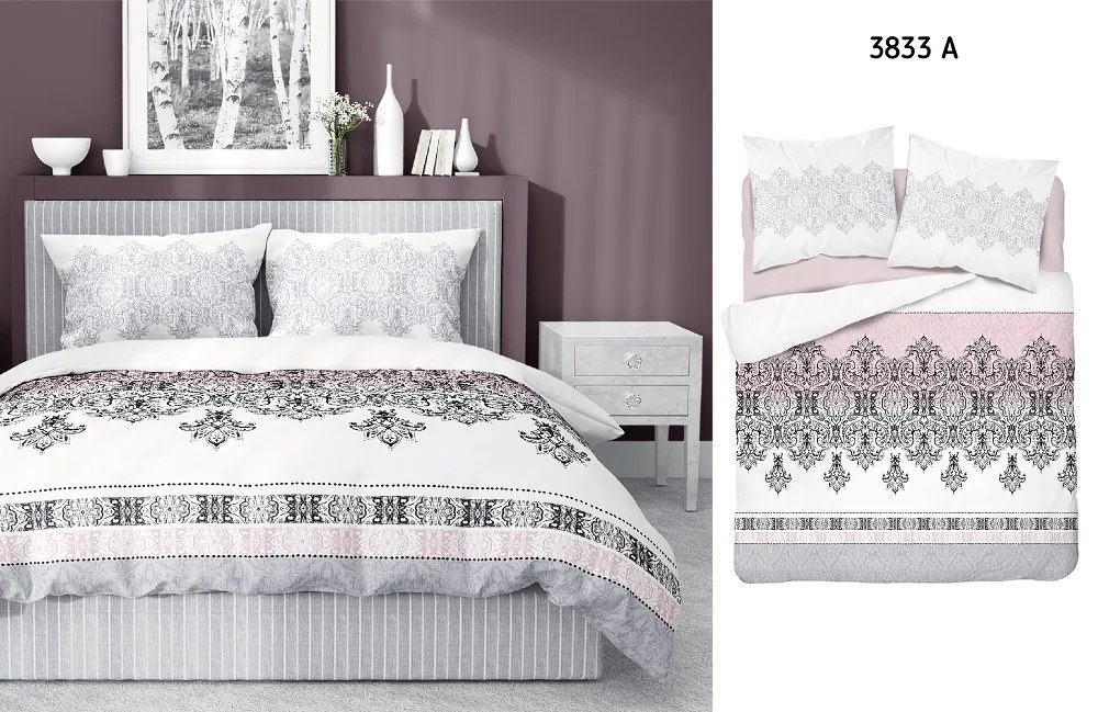 Detexpol Bavlněné povlečení 220x200 Glamour bílé růžové ornamenty orientální 3833 A Bavlna 88
