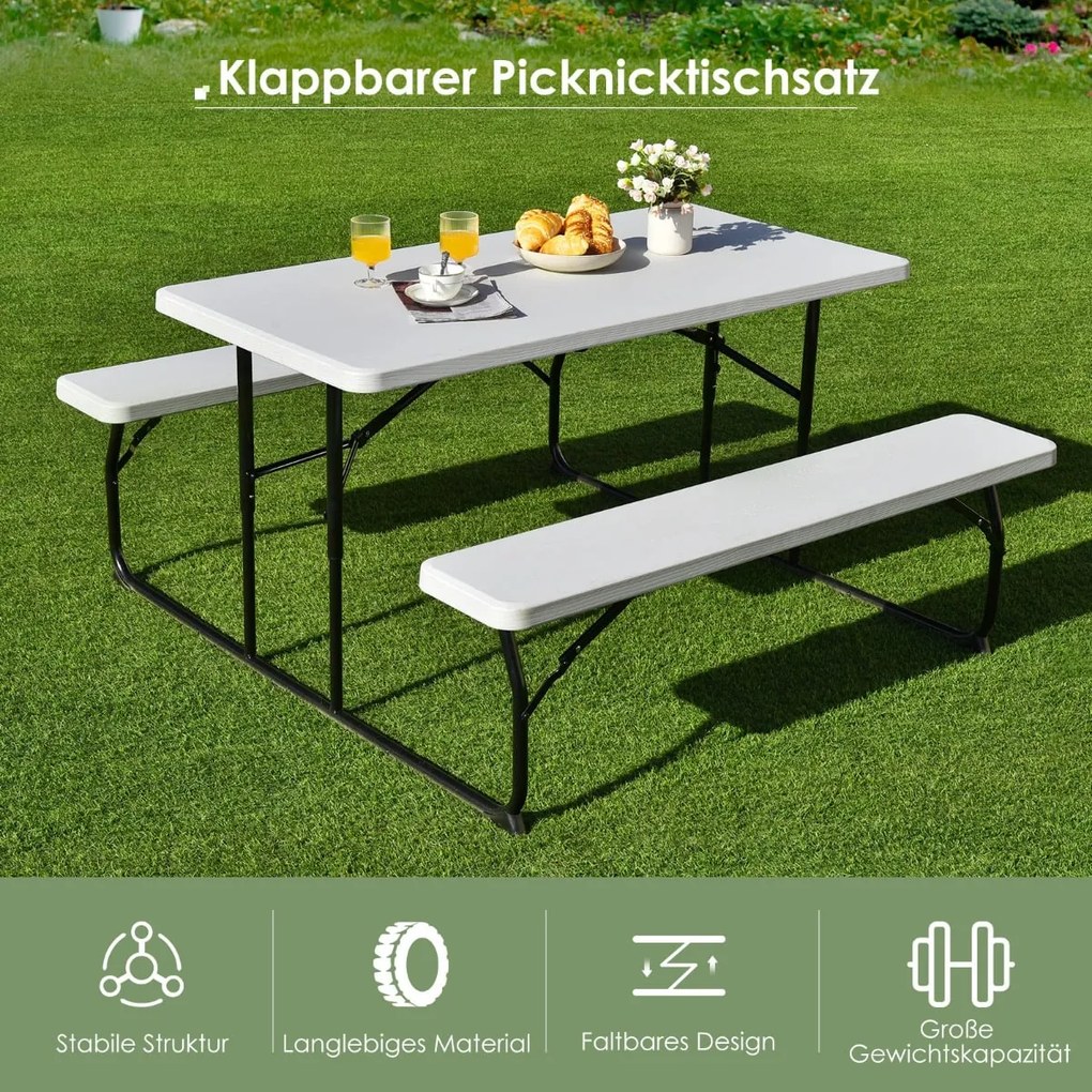 Costway Camping Table Set Skládací piknikový stůl s lavicemi, bílý