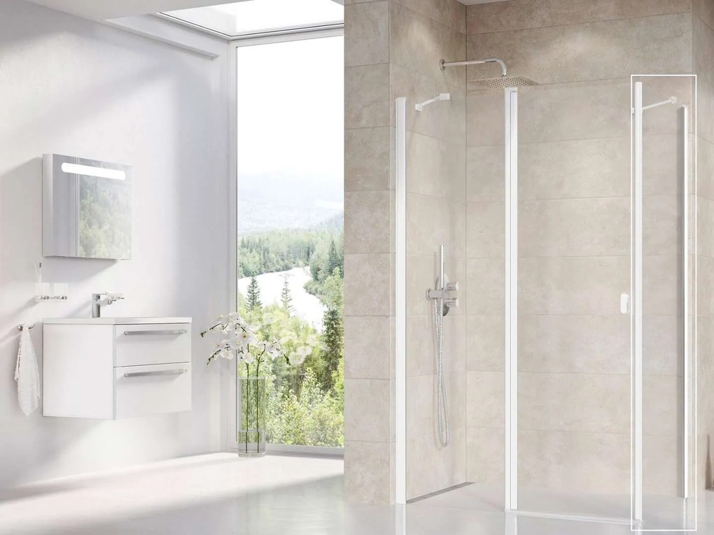 Ravak Chrome - Sprchová stěna CPS-80, 80x195 cm, matná bílá/čiré sklo 9QV40E00Z1