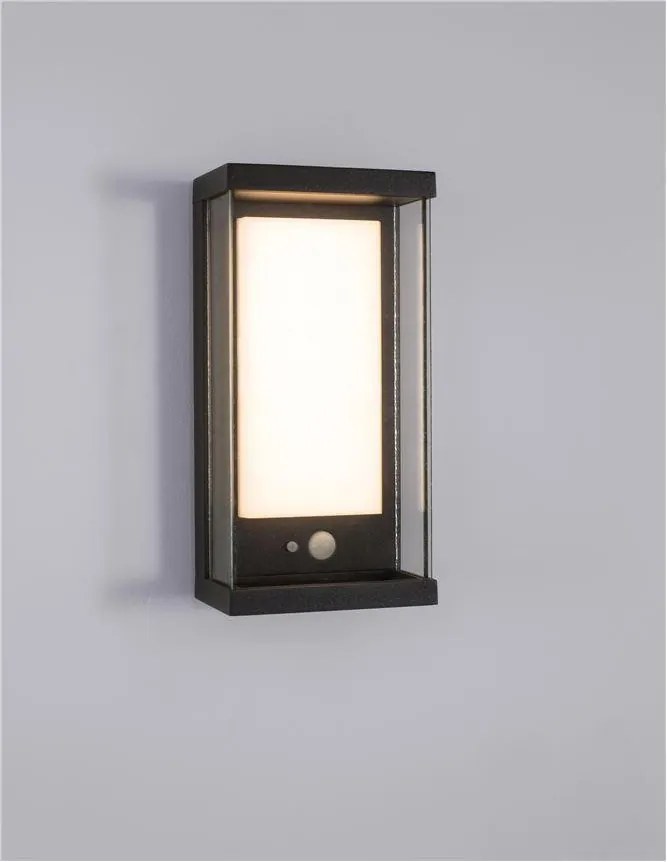 NV 9120711 Venkovní nástěnné svítidlo BAY antracitový hliník čiré sklo a akrylový difuzor LED 1.5W 3000K 3.7V 87st. IP65 solární / vypínač na těle / pohybové čidlo - NOVA LUCE