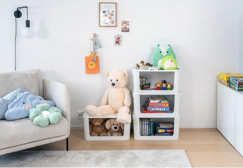 SMARTSTORE Úložný box s otevřenou přední hranou, MODULE, s víkem, bílý - 59,5 × 39,5 × 30 cm