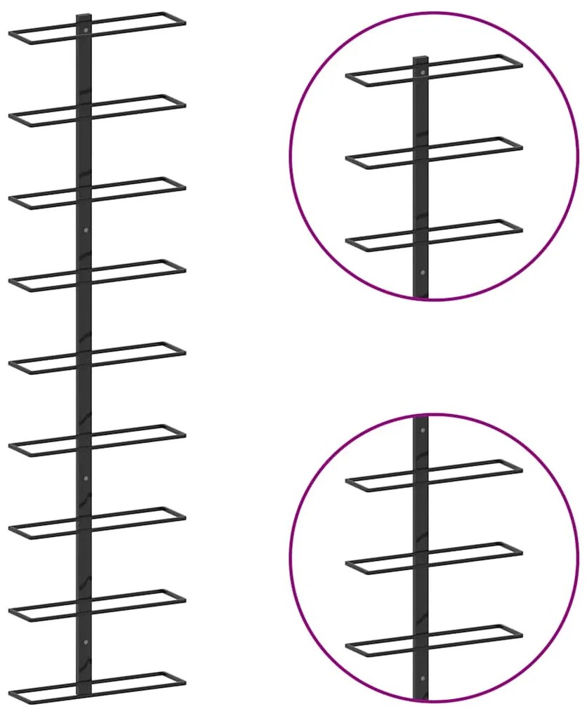 vidaXL Marketos Nástěnný stojan na víno na 18 lahví 2 ks černý železo