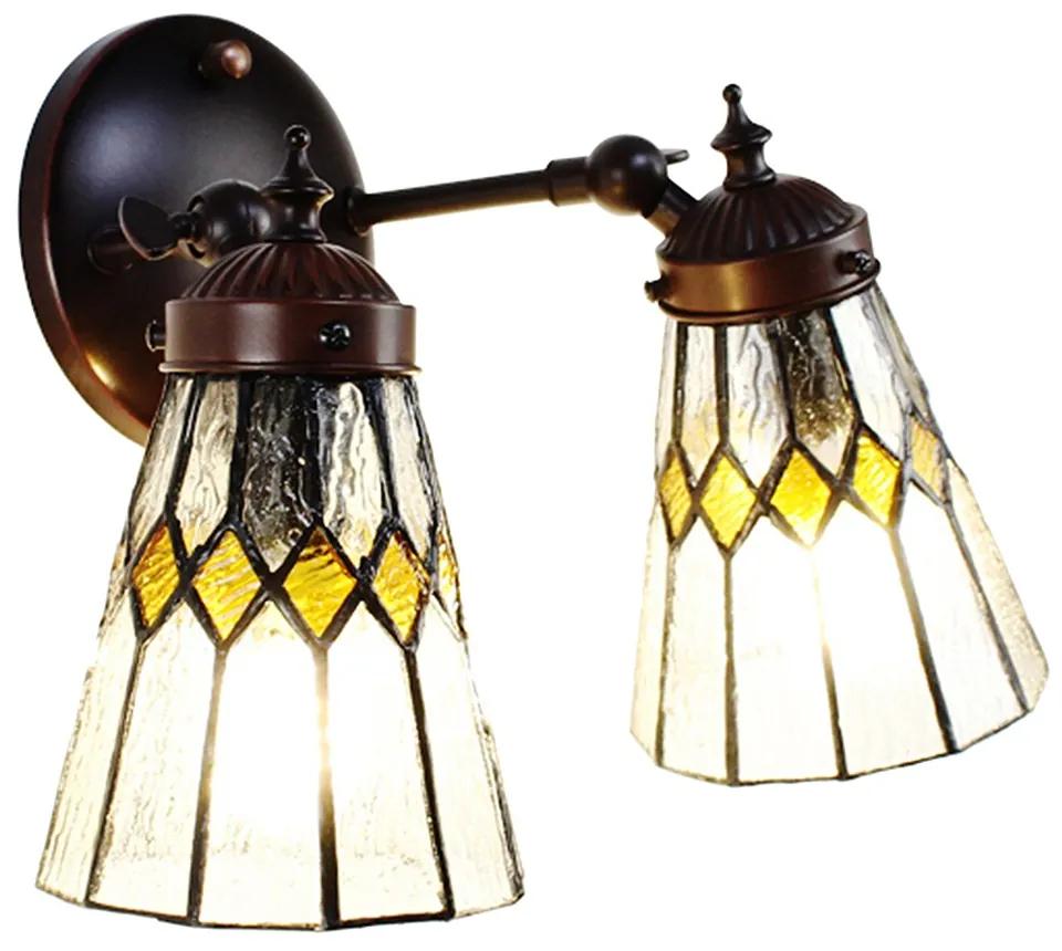 Nástěnná Tiffany lampa 2 stínidla žluté detaily YelloRhom - 30*23*23 cm E14/max 2*25W
