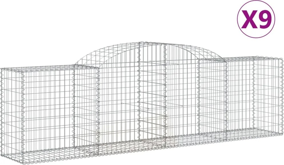 Klenuté gabionové koše 9 ks 300x50x80/100 cm pozinkované železo 3146690