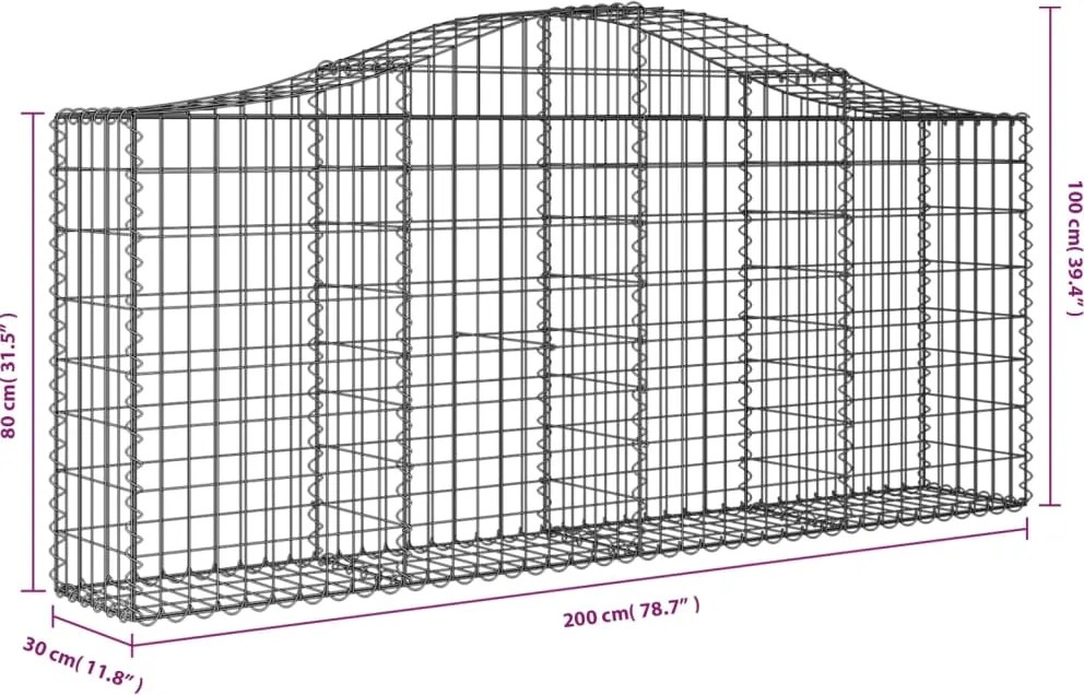 Klenutý gabionový koš 200 x 30 x 80/100 cm pozinkované železo 153384