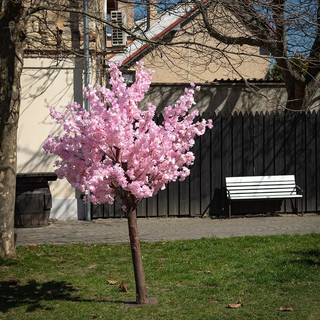 3D umělý strom Sakura 200 × 150 cm, růžová dekorace, IP44 venkovní, kov a plast