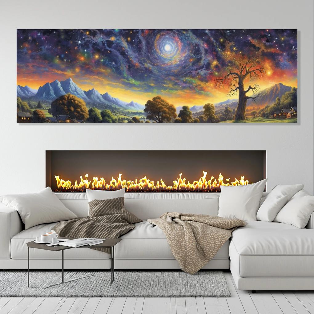 Obraz na plátně - Krajina s magickou noční oblohou FeelHappy.cz Velikost obrazu: 60 x 20 cm