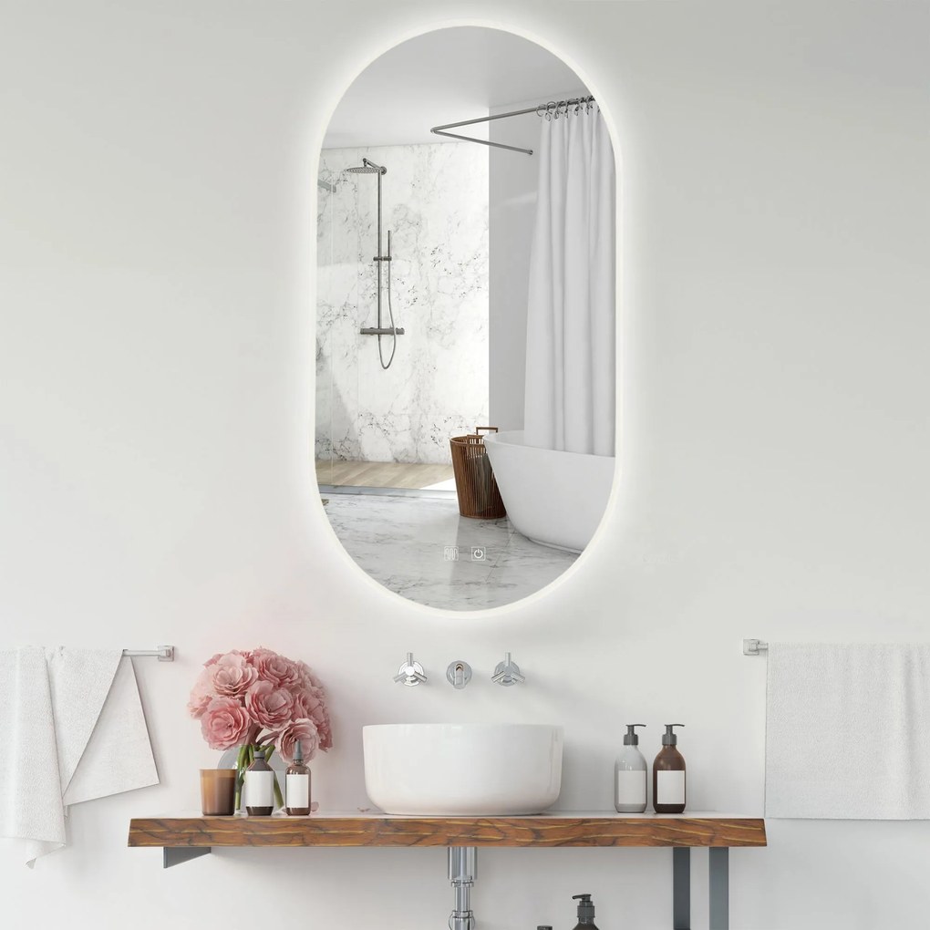 Tutumi Oválné zrcadlo 50x90 cm s regulovatelným LED osvětlením HOM-05524
