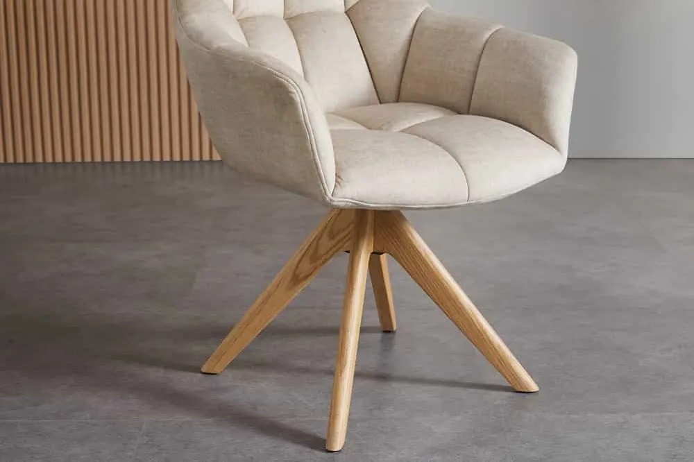 Designová otočná židle Vallerina béžový samet / dub