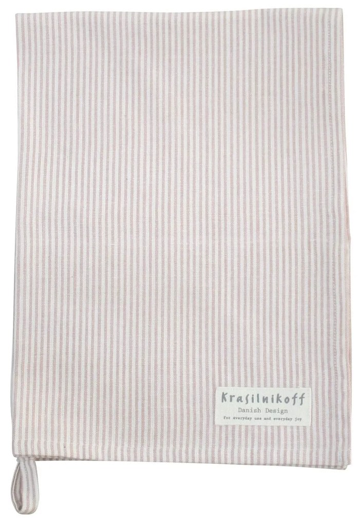 Krasilnikoff Bavlněná utěrka Thin Stripes Dusty Rose, růžová barva, bílá barva, textil