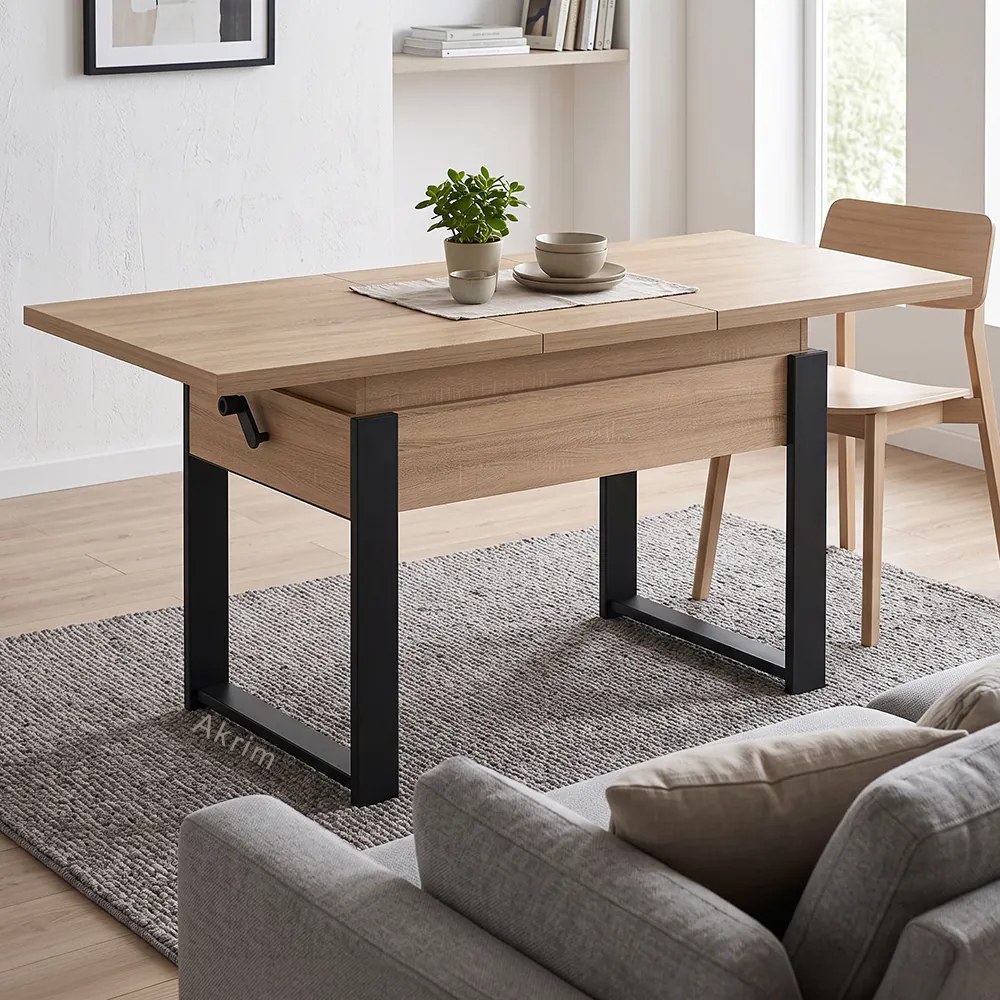 Rozkládací polohovací konferenční stolek HOGO 3v1 | 120-157x62,5-74,5x67 cm | síla horní desky 32 mm | dub sonoma/černé nohy