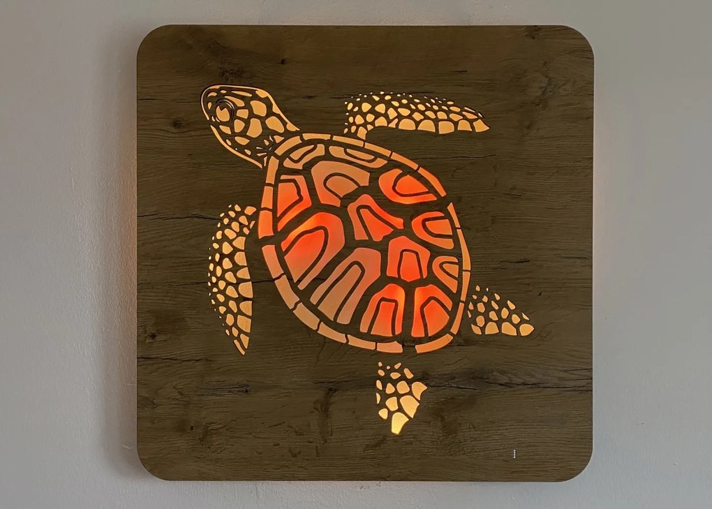 Li-Go "Želva" světelný obraz RGBW s baterií 62x62cm provedení povrchu: dub světlý