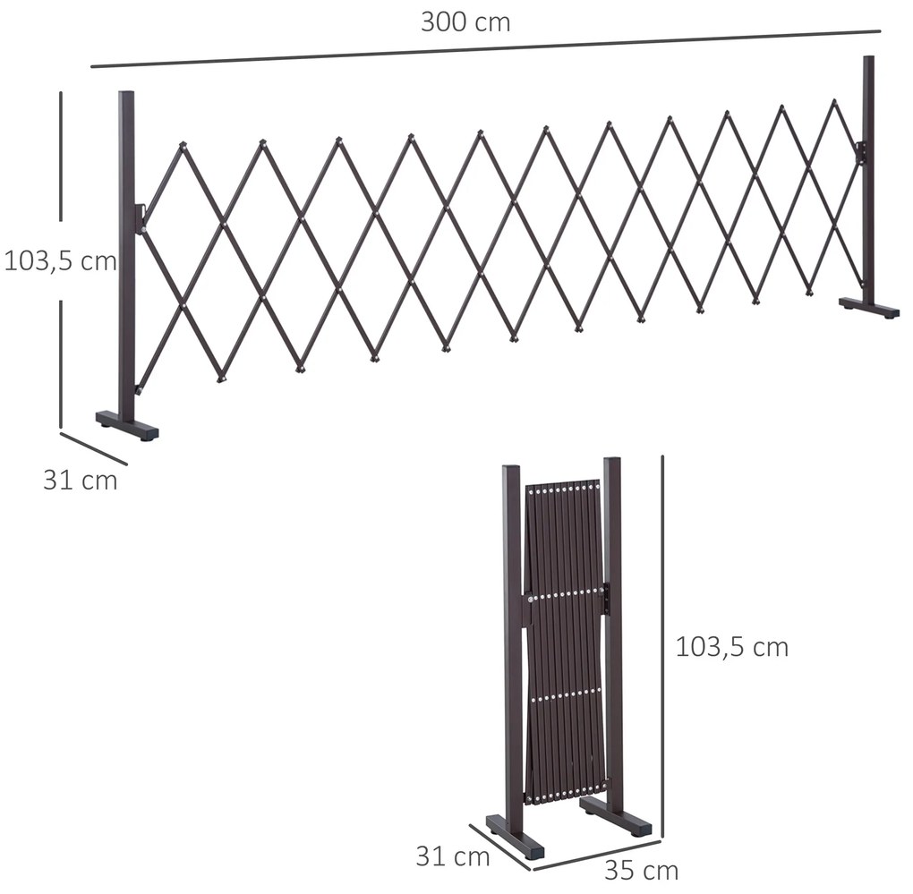 Outsunny nůžková mřížová brána, výsuvná 35-300 cm, ideální pro zahradu, hliník, hnědá, H103,5 cm| Aosom