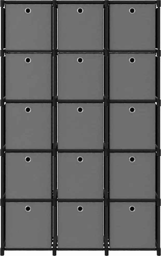 Výstavní police 15 přihrádek s boxy černá 103x30x175,5cm textil 322619