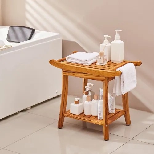 Teaková sprchová lavice 55,9 × 36,6 × 47 cm dřevěná židle do koupelny do sprchy
