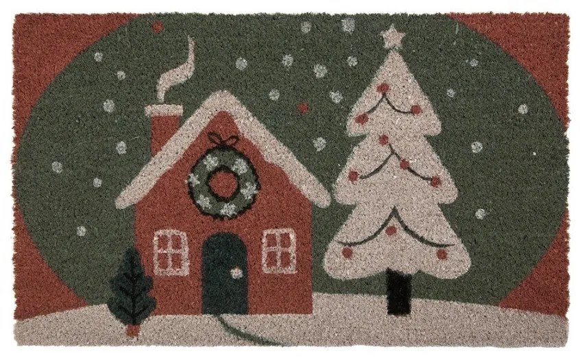 Kokosová rohožka s vánoční chaloupkou - 75*45*1 cm