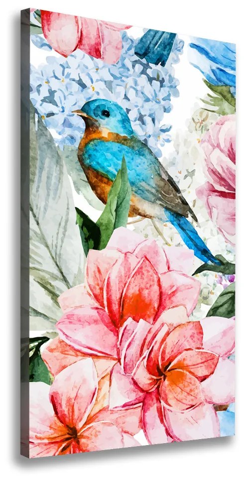 Wallmuralia Vertikální Foto obraz na plátně Květiny a ptáci 50x100