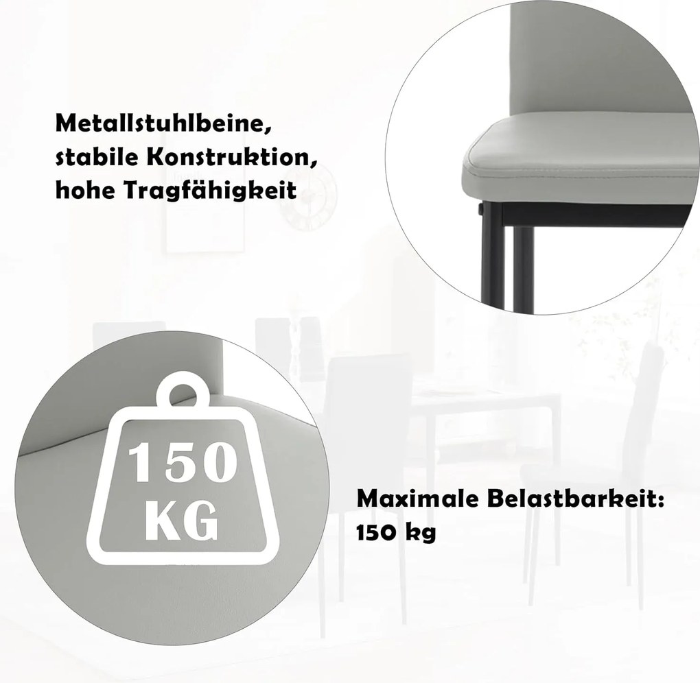 WOLTU 4 Jídelní židle – sada 4 ks, s vysokým opěradlem, kovové nohy, bílá ekokůže