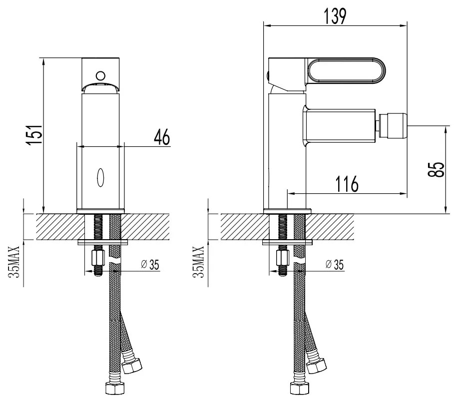 F-Design Zaffiro, bidetová baterie, černá matná-růžové zlato, FD1-ZFR-6-25