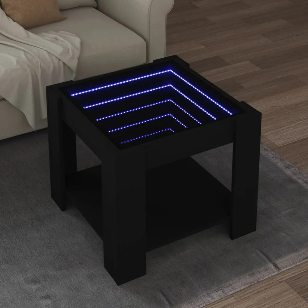 Konferenční stolek s LED černý 53 x 53 x 45 cm kompozitní dřevo
