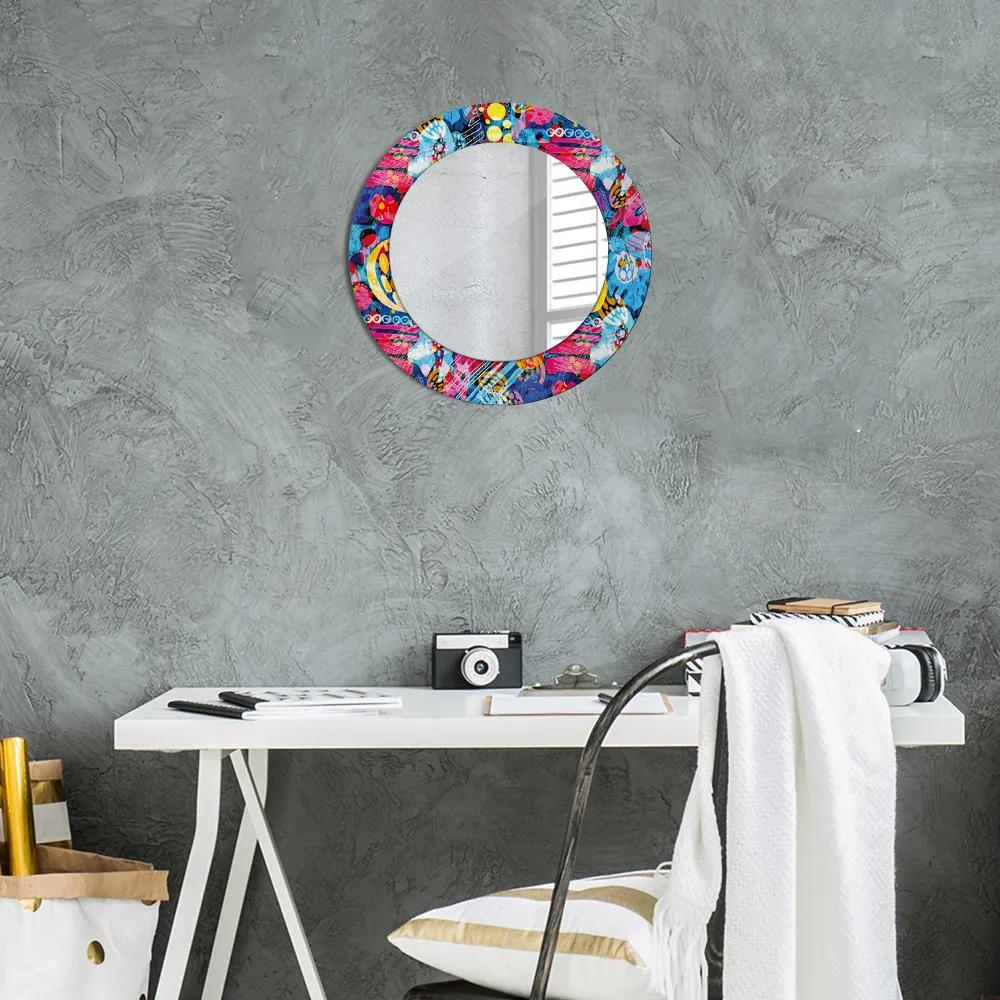 Kulaté dekorativní zrcadlo Barevné čmáraní fi 50 cm