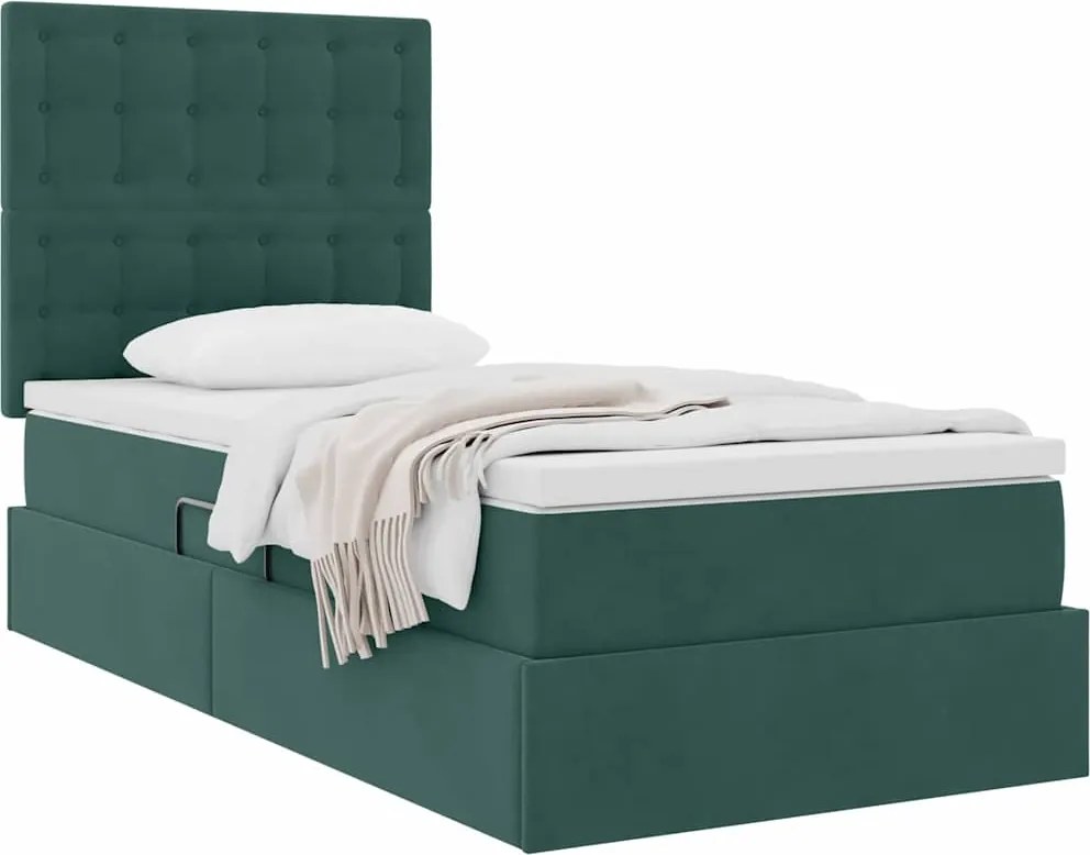 Postel s úložným prostorem a matrací Tmavě zelená 90 x 200 cm 3372126