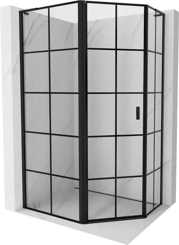 Mexen Mist L, pětiúhelníkový sprchový kout s křídlovými dveřmi, 100 x 90 cm, 8mm čiré sklo, černý profil, 8A8L-100-090-70-77-L