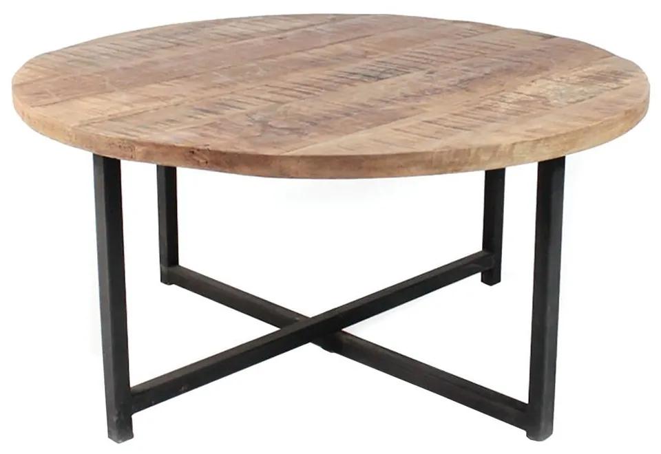 Černý konferenční stolek s deskou z mangového dřeva LABEL51 Dex, ⌀ 80 cm