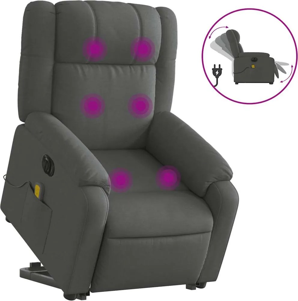 Elektrické zvedací masážní polohovací křeslo tmavě šedé textil 3205239