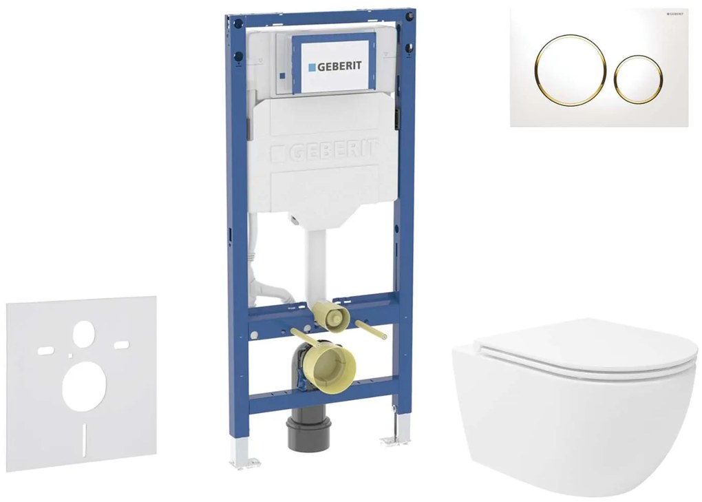 Geberit Duofix - Set předstěnové instalace, klozetu Oudee Vortex a sedátka softclose, tlačítko Sigma20, bílá/pozlacená SANI11CA3187B
