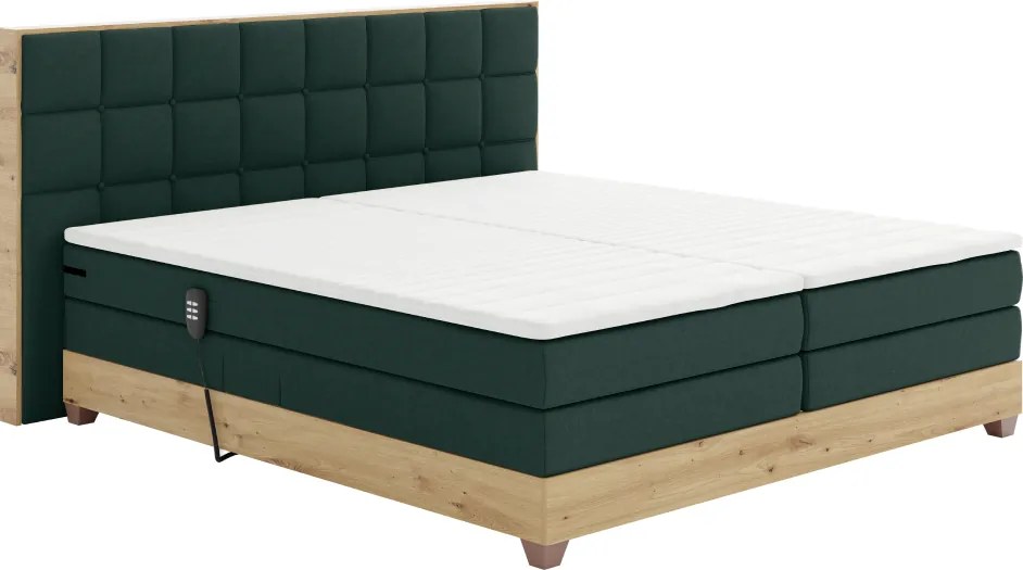 Elektrická polohovací postel, boxspring, zelená/dub artisan, 160x200, TIANA