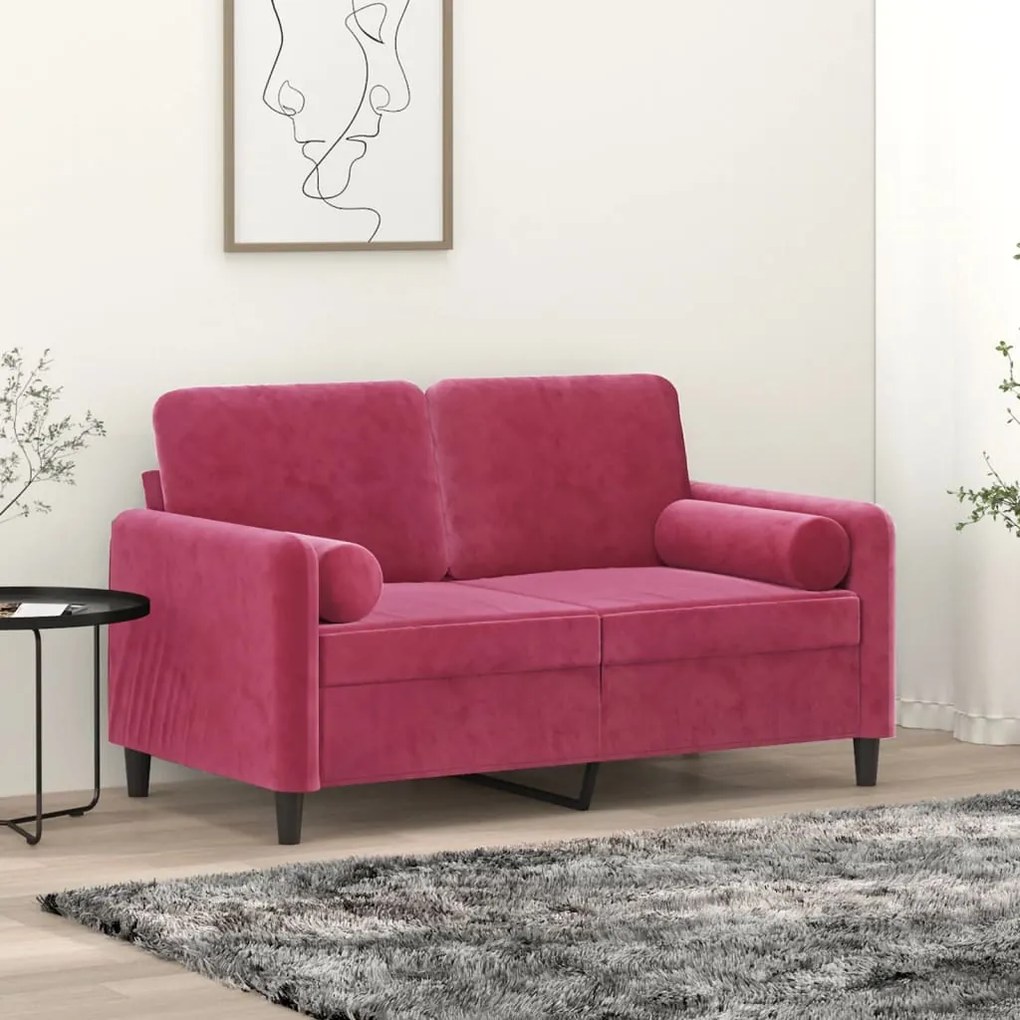 2místná pohovka s polštáři vínová 120 cm samet 3200875
