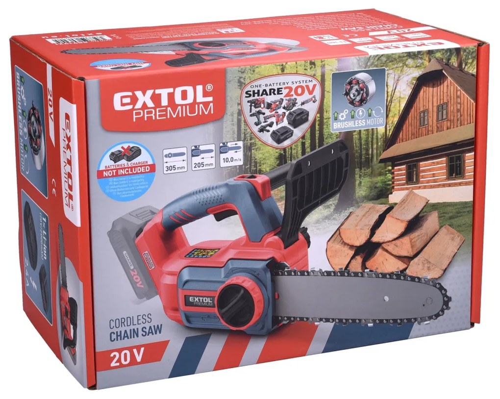 Aku pila řetězová Extol SHARE20V, BRUSHLESS, 30cm, bez baterie a nabíječky