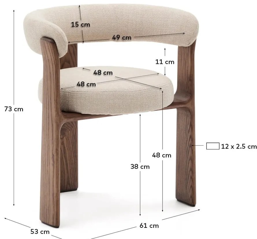 Hnědé/béžové jídelní křeslo s područkami z jasanového dřeva Granite – Kave Home