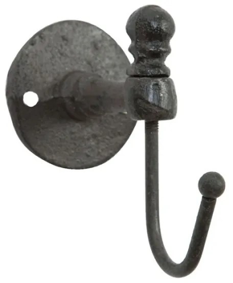 Hnědý litinový nástěnný háček s protáhlou úchytkou – 5x10x8 cm