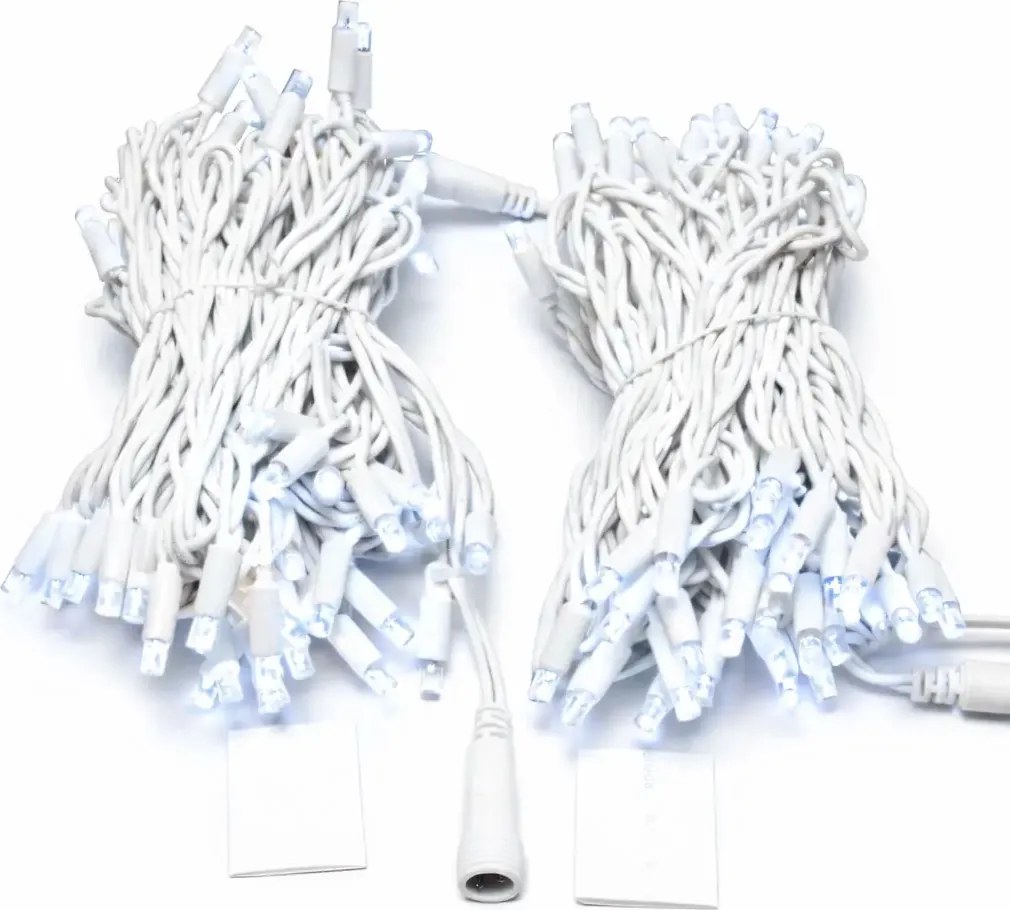 Easy Fix LED světelný řetěz, 20 m, venkovní, ledově bílá, 120 diod, bílý kabel, IP67