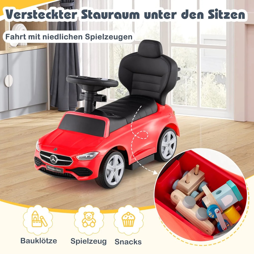 Costway Autosedačka Mercedes-Benz 3 v 1 sjízdné auto s madlem