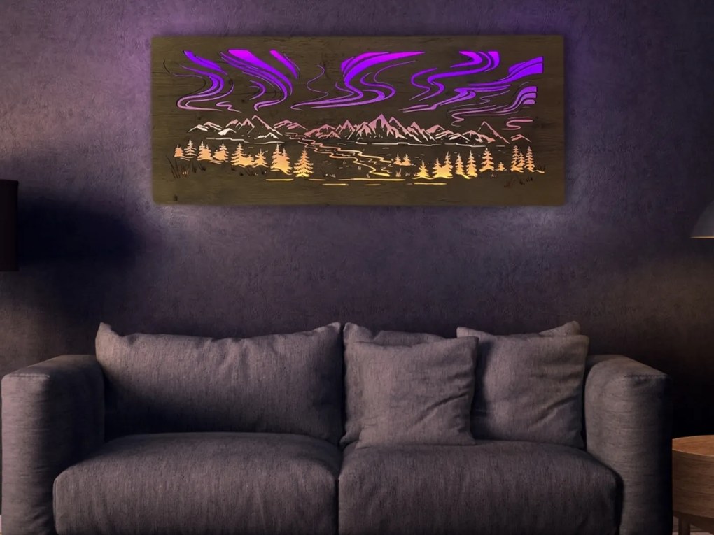 Li-Go "Polární záře" světelný RGBW obraz 230V 120x50cm provedení povrchu: dub světlý