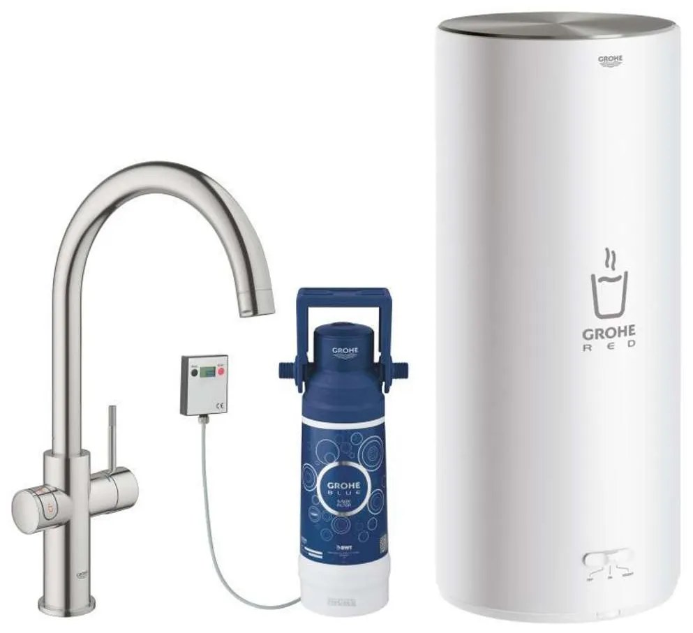 Grohe Red - Dřezová baterie Duo s ohřevem vody a filtrací, zásobník L, supersteel 30079DC1