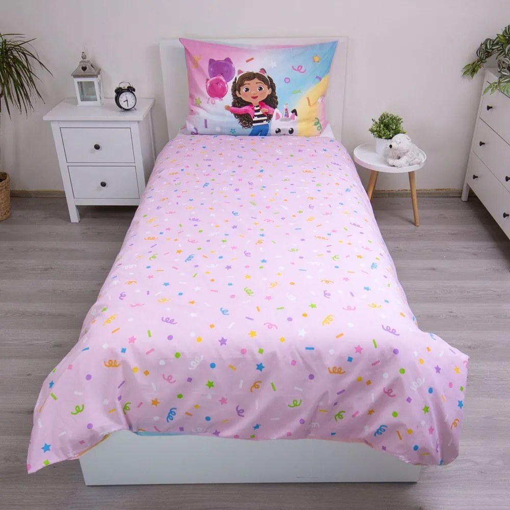 Růžové bavlněné dětské povlečení na jednolůžko 140x200 cm Gabby's Dollhouse "Rainbow" – Jerry Fabrics