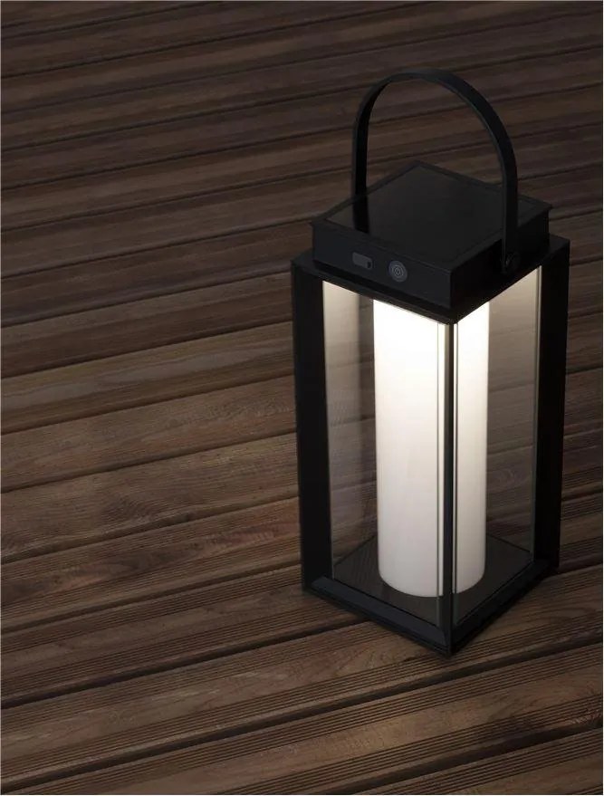 NV 9002862 Venkovní stolní lampa VERHAAL černý hliník a čiré sklo LED 2W 3000K 3,7V 360st. IP54 solární / USB kabel / vypínač na těle - NOVA LUCE
