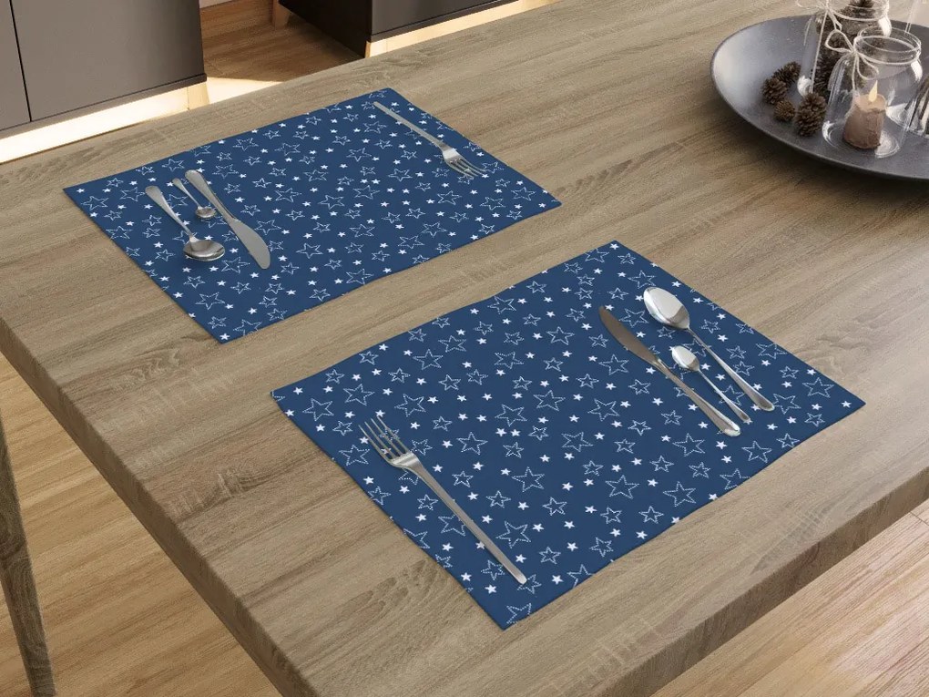 Goldea vánoční prostírání na stůl - stříbrné hvězdičky na modrém - 2ks 30 x 40 cm