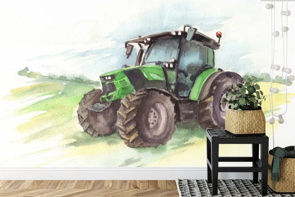 Fototapeta Traktor Malovaný Akvarelem Omyvatelný vlies 104x70.5