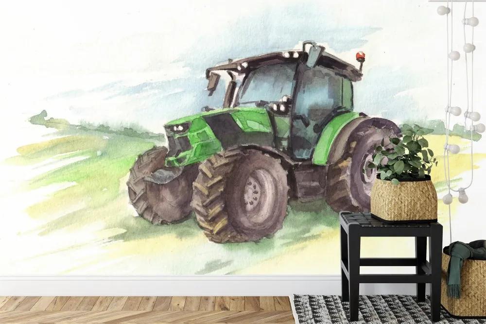 Fototapeta Traktor Malovaný Akvarelem Omyvatelný vlies 152.5x104