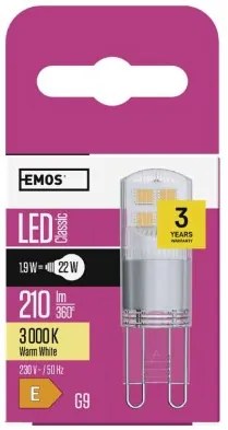 Emos lighting LED žárovka Classic JC / G9 / 1,9 W (22 W) / 210 lm / teplá bílá 1525736207