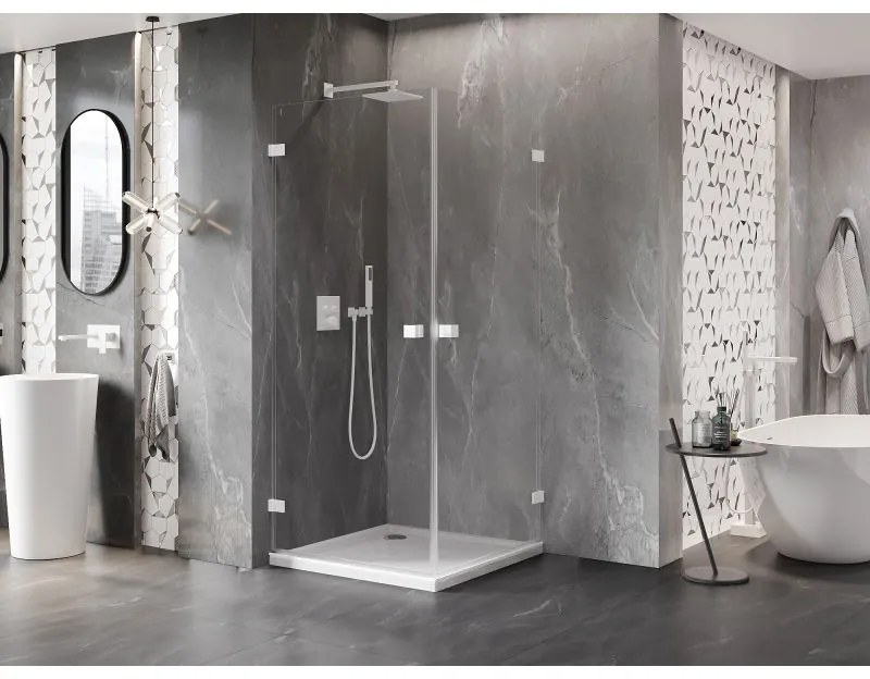 Mexen Lunar-B Duo, výklopný sprchový kout 100 x 100 cm, 8mm čiré sklo, bílý profil, 832-100L-100P-20-00