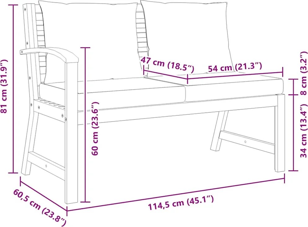 Zahradní lavice 114,5 cm tmavě šedá poduška masivní akácie 311837