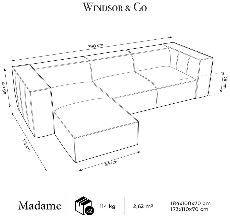 Tmavě modrá kožená rohová pohovka (levý roh) Madame – Windsor &amp; Co Sofas
