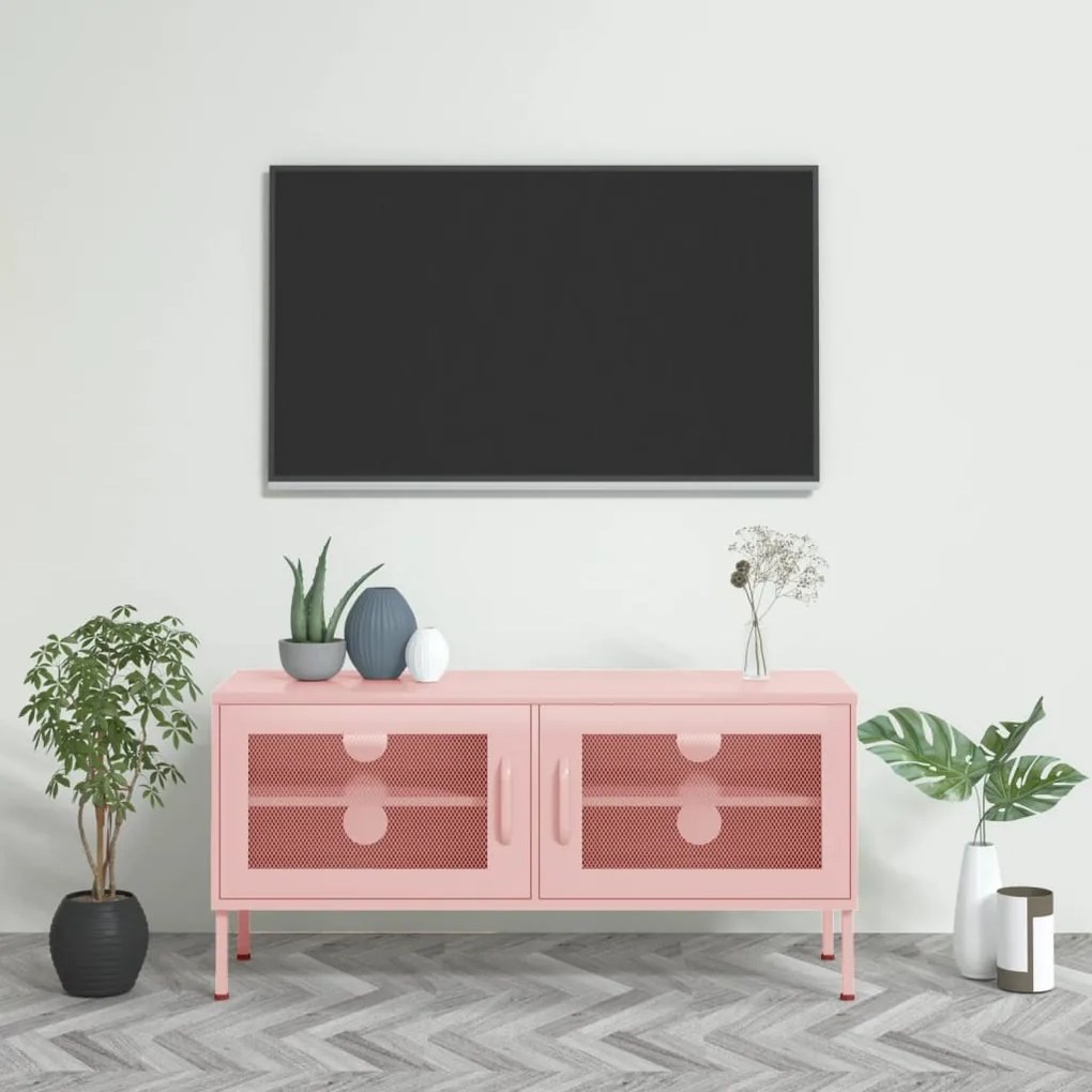TV skříňka růžová 105 x 35 x 50 cm ocel 336238